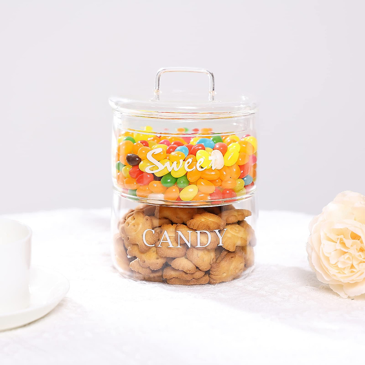 KEKEHOME Glass Candy Dish with Lid Covered Candy Bowl Decorative Cookie Jar Clear Salad Bowl Buffet Storage Container for Home Kitchen Coffee Table Office Desk and Party Wedding