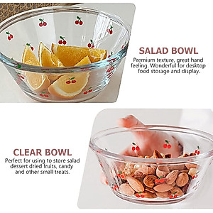 LUOZZY Glass Salad Bowl Cherry Pattern Mixing Bowl Fruit Bowl Dessert Display Bowl Soup Bowl Serving Dish for Home Kitchen