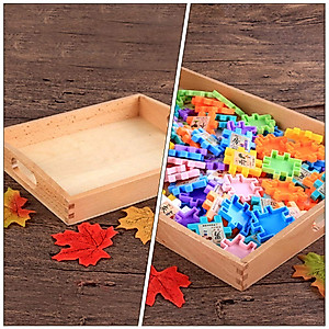 Kisangel Wooden Storage Tray Kids Toy Box Tray Serving Tray with Handle Multi Use Storage Plate Board for Tea Food Makeup Items Sundries Size M