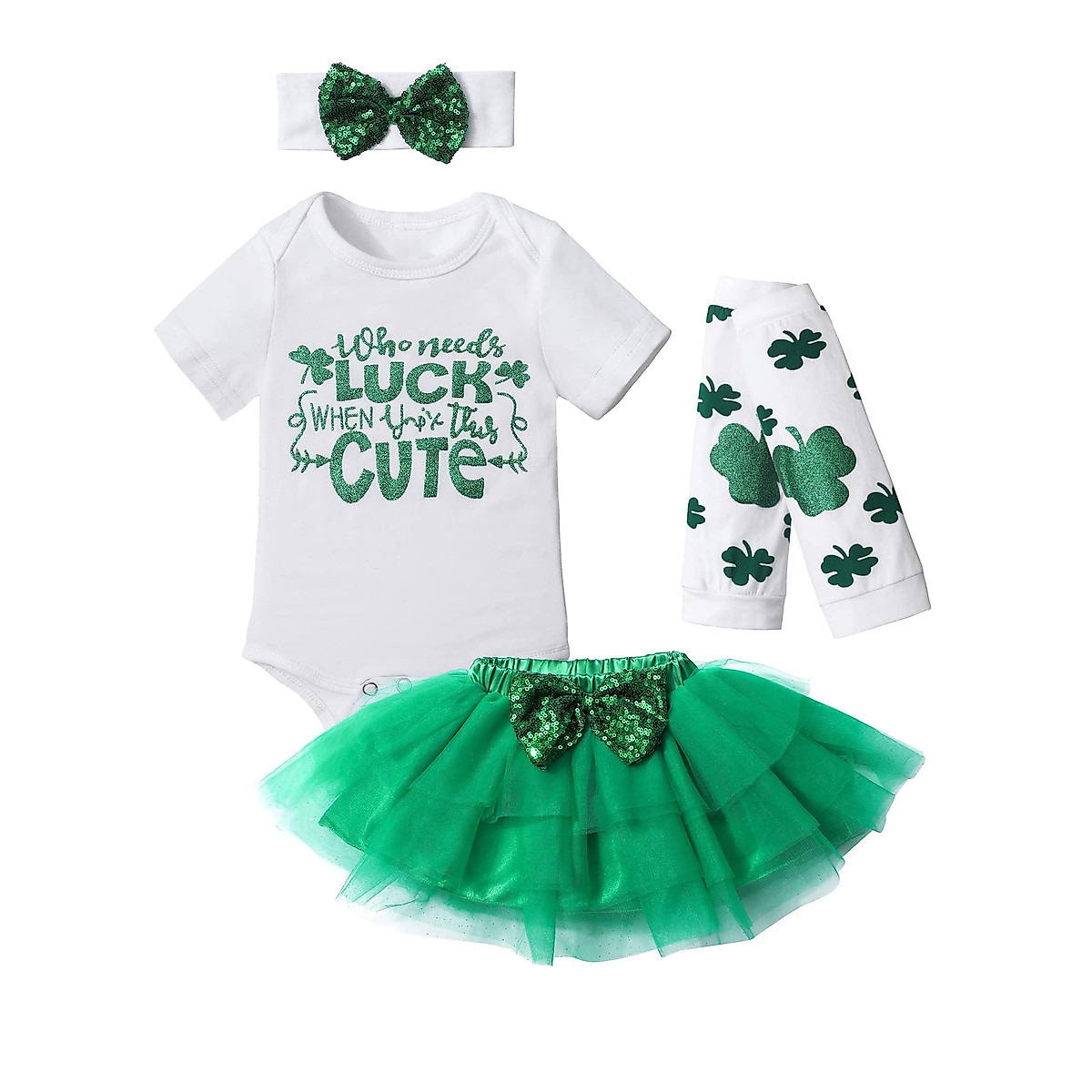 Von kilizo St Patricks Day Baby Girl Outfit Lucky Short Sleeves Romper Tutu Dress Baby Girl St Patricks Day Outfit Baby St Patricks Day Outfit Girl 0-3 Months