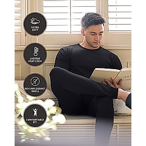 WEERTI Thermal Underwear for Men Long Johns Mens with Fleece Lined, Base Layer Men Cold Weather Top Bottom (Black XL)