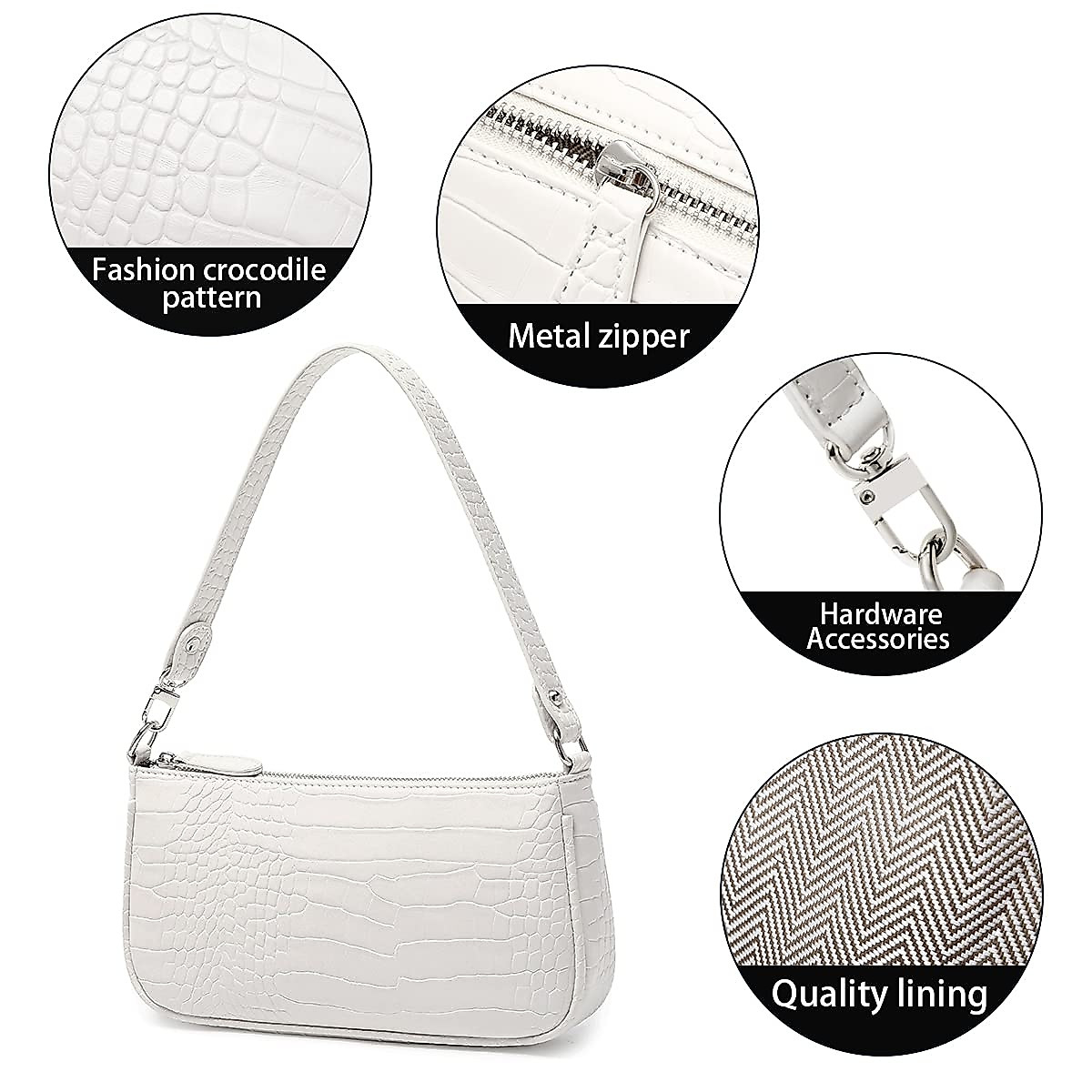 Shoulder Bags for Women Small Y2K White Purse Tote Handbag Clutch 90s Retro Classic