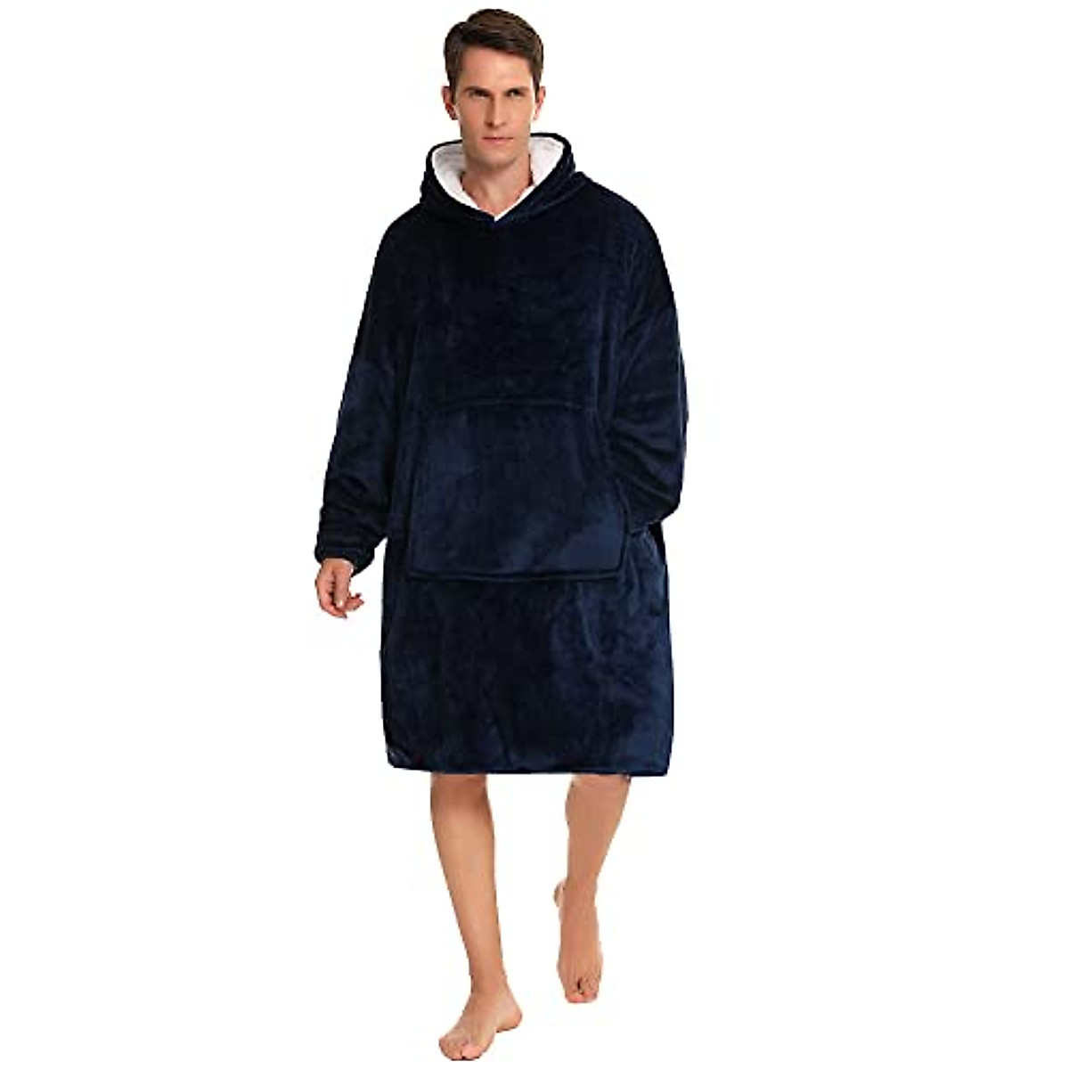 YEPLINS Oversized Blanket Sweatshirt Hoodie, Wearable Hoodie Sherpa Hoodie Sweatshirt, Soft Warm Hooded Blanket Giant Hoodie for Men (Blue)
