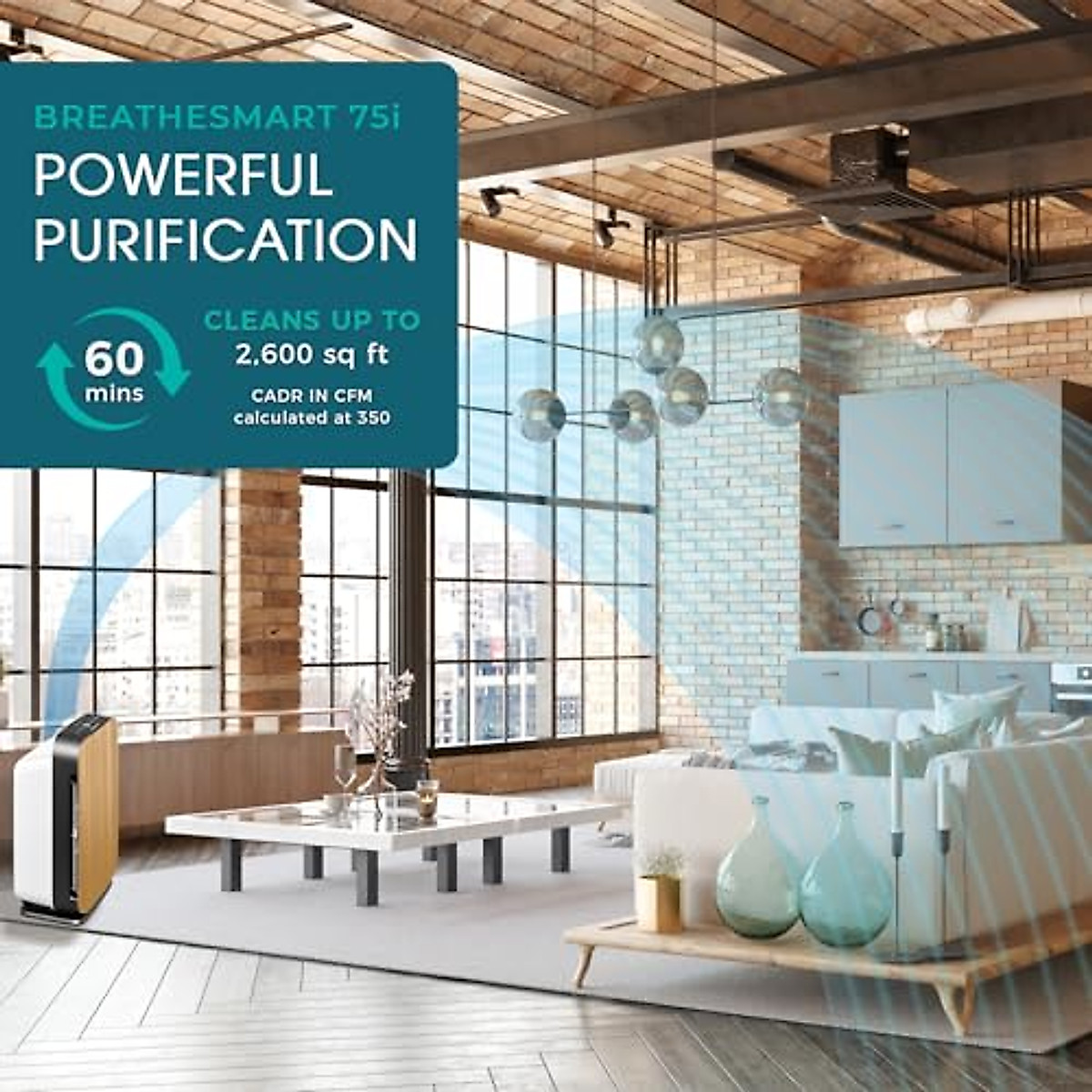 Alen Air Purifier BreatheSmart 75i HEPA w/ Pure Filter for Rooms up to 2600 Sq. Ft. - Perfect for Living Room & Kitchen - Captures Allergens & Dust