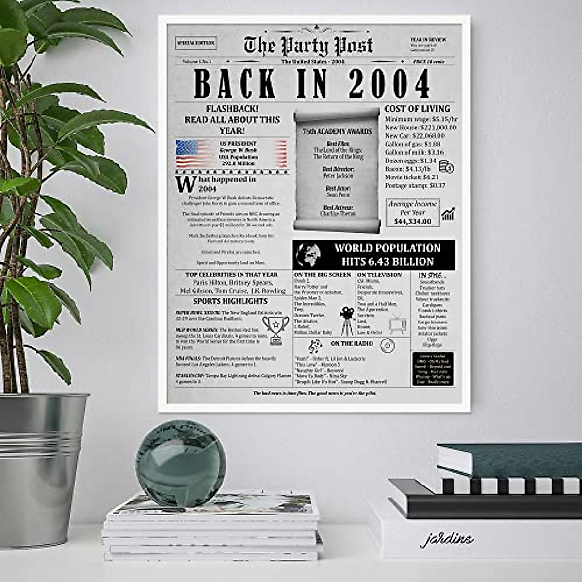19th Birthday Party Decorations Poster - 19 Years Ago Anniversary Card for Women and Men. Back In 2004 Home Decor Supplies for Her or Him Turning 19 Years Old. 11 x 14 In Birthday Retro Card.