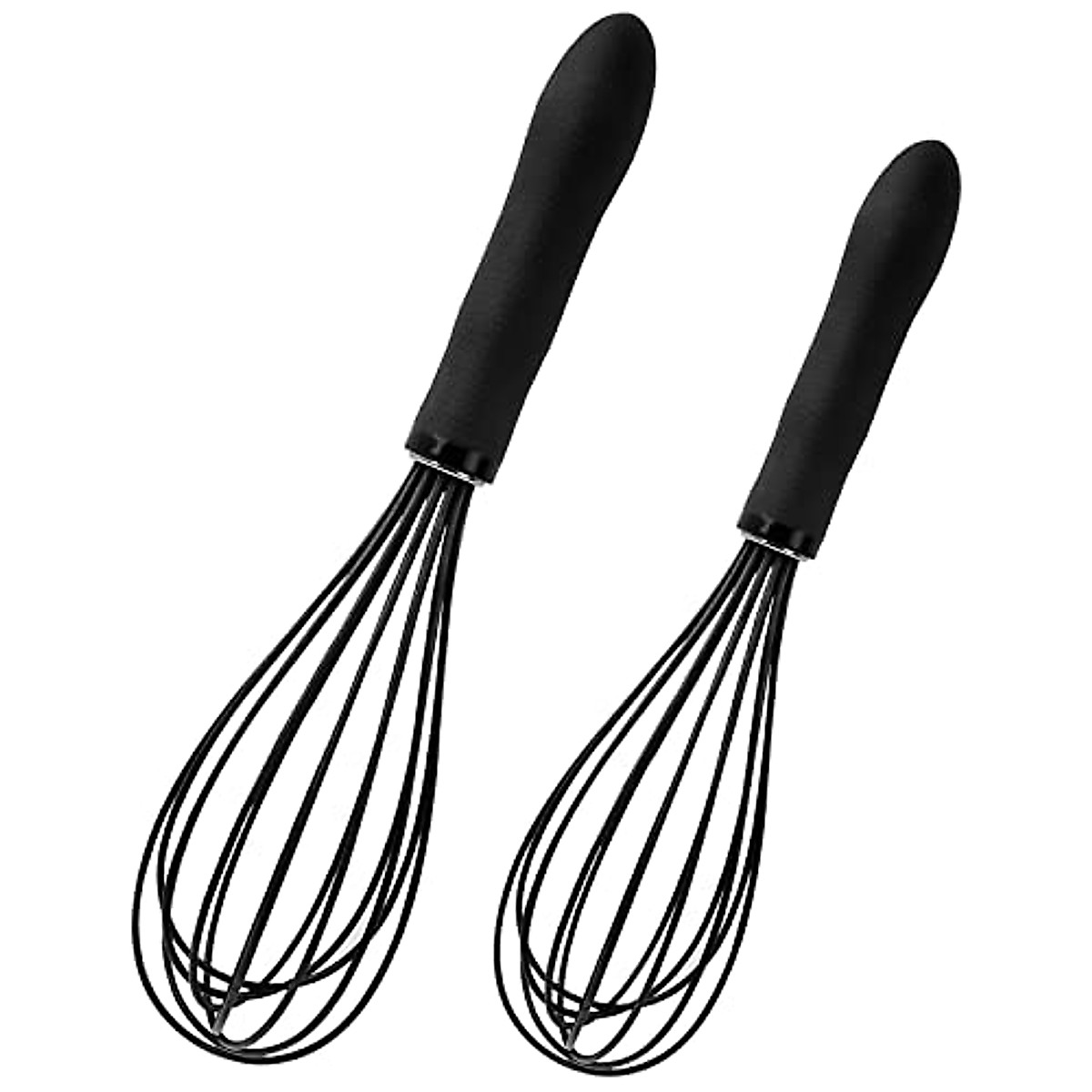 DIGHEIGG Silicone Whisk for Cooking, Wisk Set Egg Beater for Non-Stick Cookware for Whisking, Blending, Beating, Frothing & Stirring Kitchen Decor and Accessories, Black, Set of 2