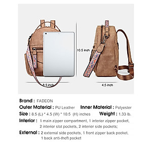FADEON Mini Backpack Purse for Women, Designer Leather Cute Roomly Small Backpacks, Ladies Shoulder Backpack Fashion Handbag