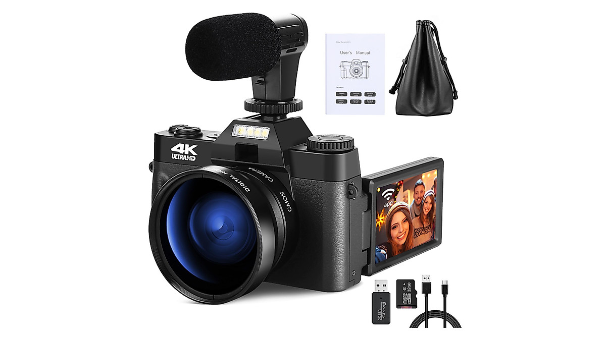 Monitech 4K Digital Camera with Wide-Angle & Macro Lenses