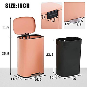 FDW Kitchen Trash Can with Lid for Office Bedroom Bathroom Step Trash Bin Fingerprint-Proof Brushed Stainless Steel Garbage Can 13 Gallon / 50 Liter, Pink