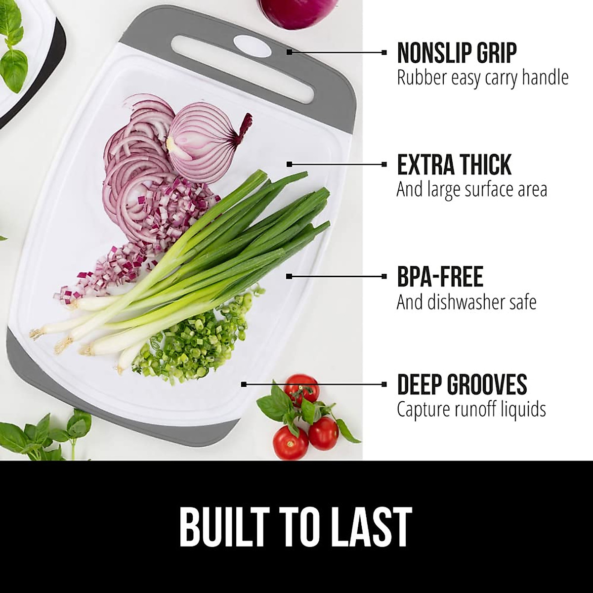 Gorilla Grip Drawer and Shelf Liner and Durable Kitchen Cutting Board, Shelf Liner Size 17.5 in x 10 FT, Strong Grip, Cutting Board Set of 3, Nonslip Handle and Border, Both in Gray, 2 Item Bundle