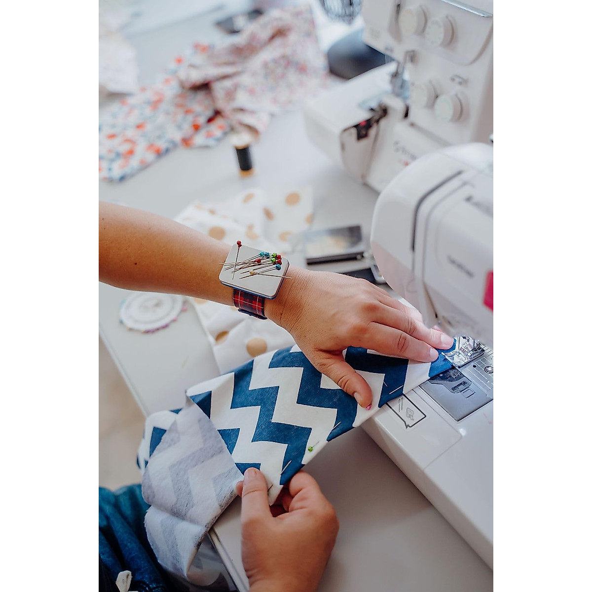 Sew Your Way Magnetic Pincushion for Sewing – Wrist Pin Holder for Sewing – Magnetic Wristband Quilting Supplies – Magnetic Pin Cushion Holder for Sewers & Hairstylist - Magnet Needle Holder Gift