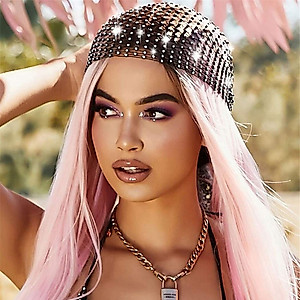 EARENT Mesh Rhinestone Headbands Glitter Wide Head Scarfs Elastic Turban Headwrap Crystal Nightclub Hair Band Rave Costume Party Hair Accessories for Women (A-Black)