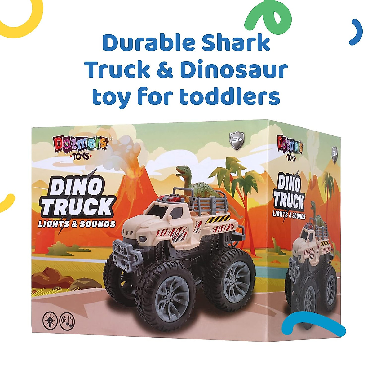Dazmers Dinosaur Transport Monster Trucks Carrier with Lights and Sounds, Dino Truck Transporter Vehicle Toy, Jurassic Park Toys, Dinosaur Trucks for Boys 3 to 5 Years,