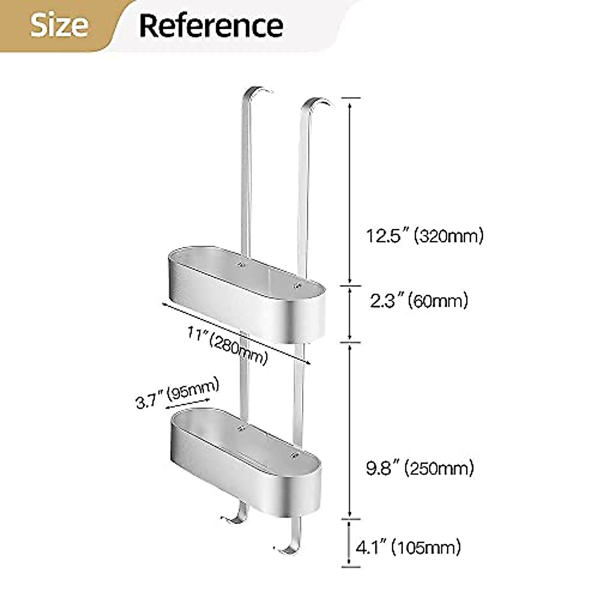FINECHI Over the Door Shower Caddy Hanging Storage Organizer Rust Proof Aluminum Bathroom Tub Storage Rack with Hooks and Baskets(Brushed Nickel, 2-Tier)