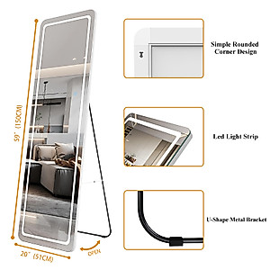 MTURIKIRI Full Length Mirror with Lights,59’’*20’’ LED Full Body Mirror,Wall Hanging Mirror,Free Standing Lighted Floor Mirror,Led Mirror Full Length for Bedroom with Dimming & 3 Color Modes