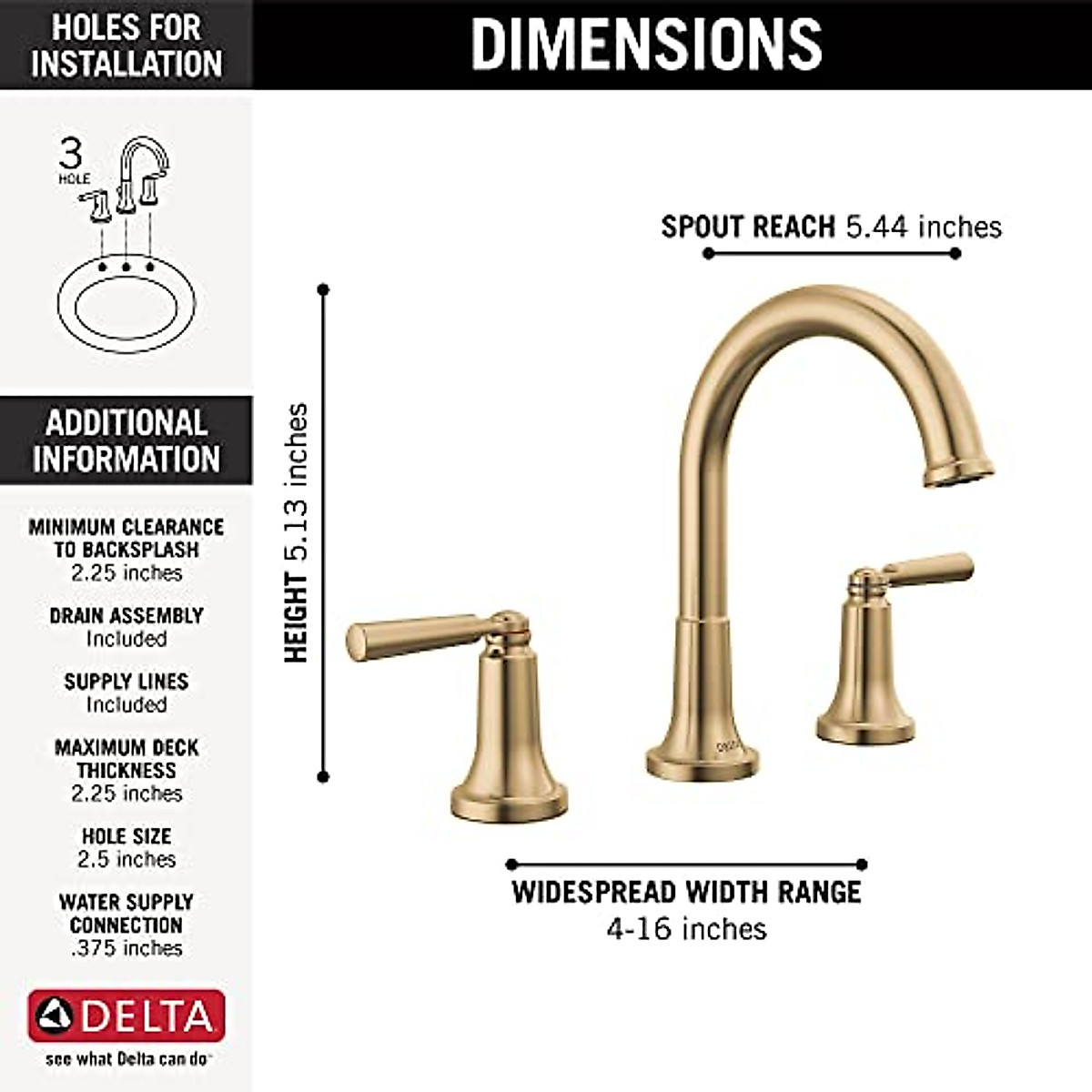 Delta Faucet Saylor Gold Widespread Bathroom Faucet 3 Hole, Gold Bathroom Faucets, Bathroom Sink Faucet with Diamond Seal Technology, Metal Drain Assembly, Champagne Bronze 3535-CZMPU-DST