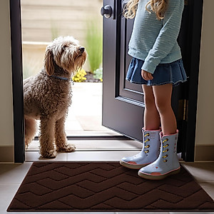 OLANLY Indoor Door Mat, 30x20, Dirt Resistant and Absorbent, Sturdy Non-Slip Rubber Backing, Easy to Clean, Washable Entry Mat, Ideal Low-Profile Mat for Front Back Door and Entryway, Dark Brown