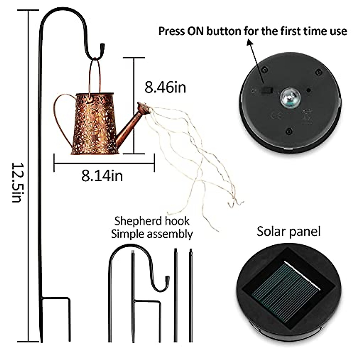 Gusgopo Small Solar Outdoor Lights, Hanging Waterproof Garden Decor Strip Light, Automatic Warm LED Metal Watering Can Light, Decoration for Landscape, Patio, Yard, Lawn, Pathway, Walkway, Tree