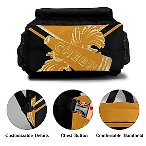 BigBigift Customized Cheer Yellow Black Cheerleaders Waterproof Backpack with Name for Hiking Camping Picnic 12.2(L)x5.9(W)x16.5(H)inch