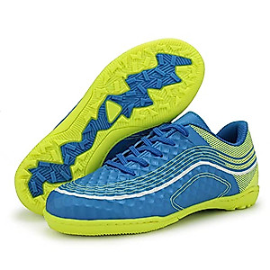 Hawkwell Kids Indoor Comfortable Soccer Shoes(Toddler/Little Kid/Big Kid), Blue PU, 2 M US