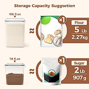ComSaf Flour Sugar Storage Containers Set of 3 (5.2L/166oz) (2.5L/78oz*2), Large Airtight Food Storage Containers with Lids, Plastic Canisters Sets for Kitchen, Pantry Organizers for Rice and Baking