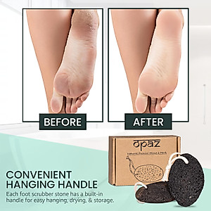 OPAZ Natural Pumice Stone for Feet Pack of 2, Earth Lava Stone Scrubber & Dead Skin Remover, Pedicure kit with Handle