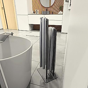 Eurotrend-US 2-Rail Towel Rack Holder - Stylish and Durable Free Standing Towels Storage Hook Solution for Your Bathroom or Pool - Double Bar Design for Ample Towel Hanging Space - Black