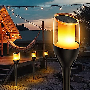 ELECLINK Solar Outdoor Decorations, 6 Pack Solar Torch Lights with 360° Dancing Flickering Flame & Clear Lampshade for Yard Decorations Outdoor Waterproof Solar Garden Lights for Pathway Festival