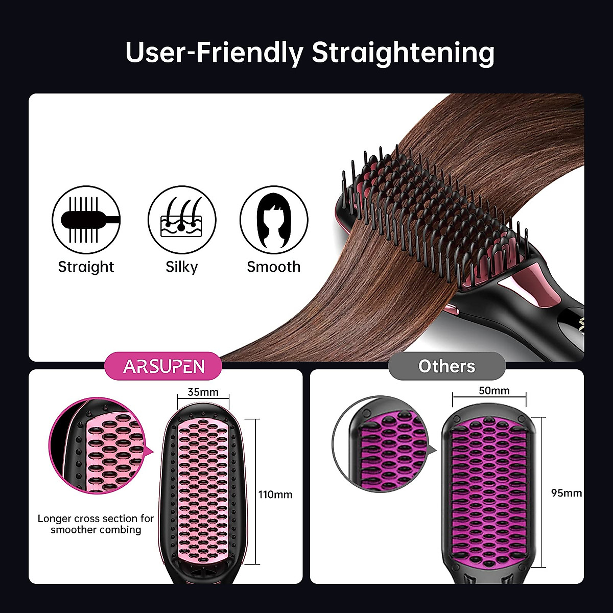 Hair Straightener Brush, Hair Straightener Comb with Anti-Scald & Auto Temperature Lock and Auto-Off, MCH Ceramic Heating, Birthday Gifts for Women, Christmas Gifts for Women…