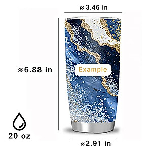 WOMHOPE 20 oz Tumbler Insulated with Lid Stainless Steel Thermos Cofe Milk Beer Travel Mug Double Wall Marble(Sandy dark blue)