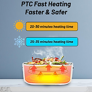 Tinaforld Electric Lunch Box with 1.5L Large Capacity Stainless Steel Removable Container for Adults,Heated Portable Food Warmer Lunch Box for Work,Leakproof Fast Heating(Grey)