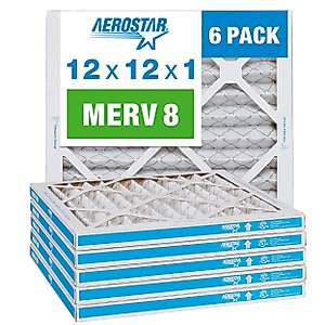 Aerostar 12x12x1 MERV 8 Pleated Air Filter, AC Furnace Air Filter, 6 Pack (Actual Size: 11 3/4"x11 3/4"x3/4")