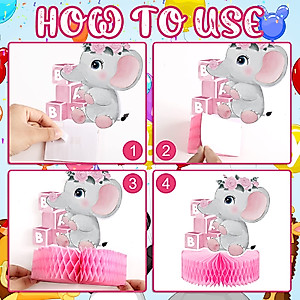 Tudomro 12 Pcs Pink Elephant Honeycomb Centerpieces Baby Shower Table Decorations Elephant Theme Party Centerpieces for Birthday Shower Wedding Party Supplies