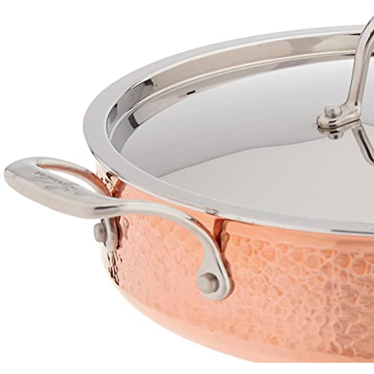 Lagostina Q5544764 Martellata Tri-ply Hammered Stainless Steel Copper Dishwasher Safe Oven Safe Stockpot / Casserolle Cookware, 5-Quart, Copper