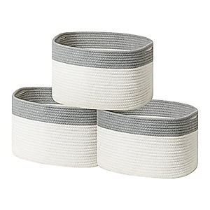 UBBCARE Set of 3 Cotton Rope Storage Baskets for shelves-15 in x 10 in x 9 in, Foldable Woven Storage Basket for Organizing,Decorative Cube Storage Bins with handles for Living Room