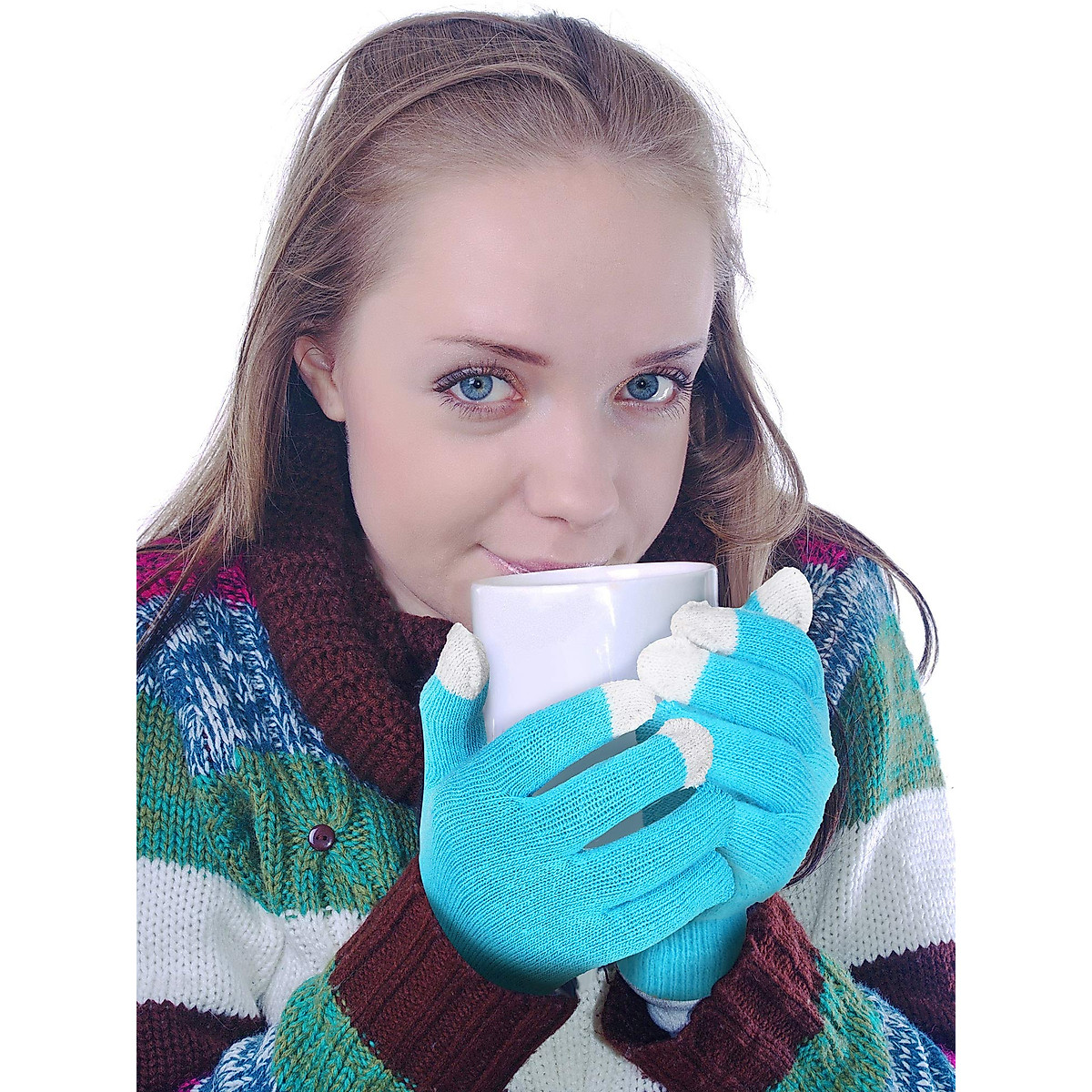 12 Pairs Winter Touchscreen Gloves For Men Women Stretch Knitted Texting Gloves Warm Windproof Solid Color Mittens(7 x 4 Inch,Black, Pink, Green, Purple, Orange, Blue, Yellow)