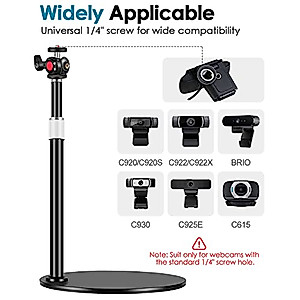 Nycetek Webcam Tripod Stand for Desk: Webcam Stand for Logitech Brio | C920 | C922 - Height & Angle Adjustable Desktop Tripod for Light & 1/4" Thread for Live Streaming | Video Calling