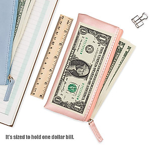 EONMIR PU Leather Pencil Cases Pouch Bag with Zipper,Small Simple Pencil Pouches, Makeup Pouch, Cosmetic Pouch (Blue+Pink)