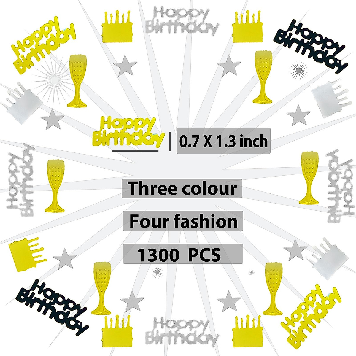 Werich Birthday Confetti | Glitter Confetti Sprinkles for Party Table Scatters Decoration | Gold Sliver Black for Birthday Party Decoration | Metallic Foil | 45g 1.5OZ 1300Pcs