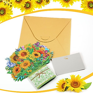 VZZNN 3 Pack Paper Flower Pop Up Cards,Forever Bouquet 3D Popup Paper Greeting Cards with Note Cards and Envelopes for all occasion,Mother's Day Gift,Anniversary,Birthday,Valentine,Christmas