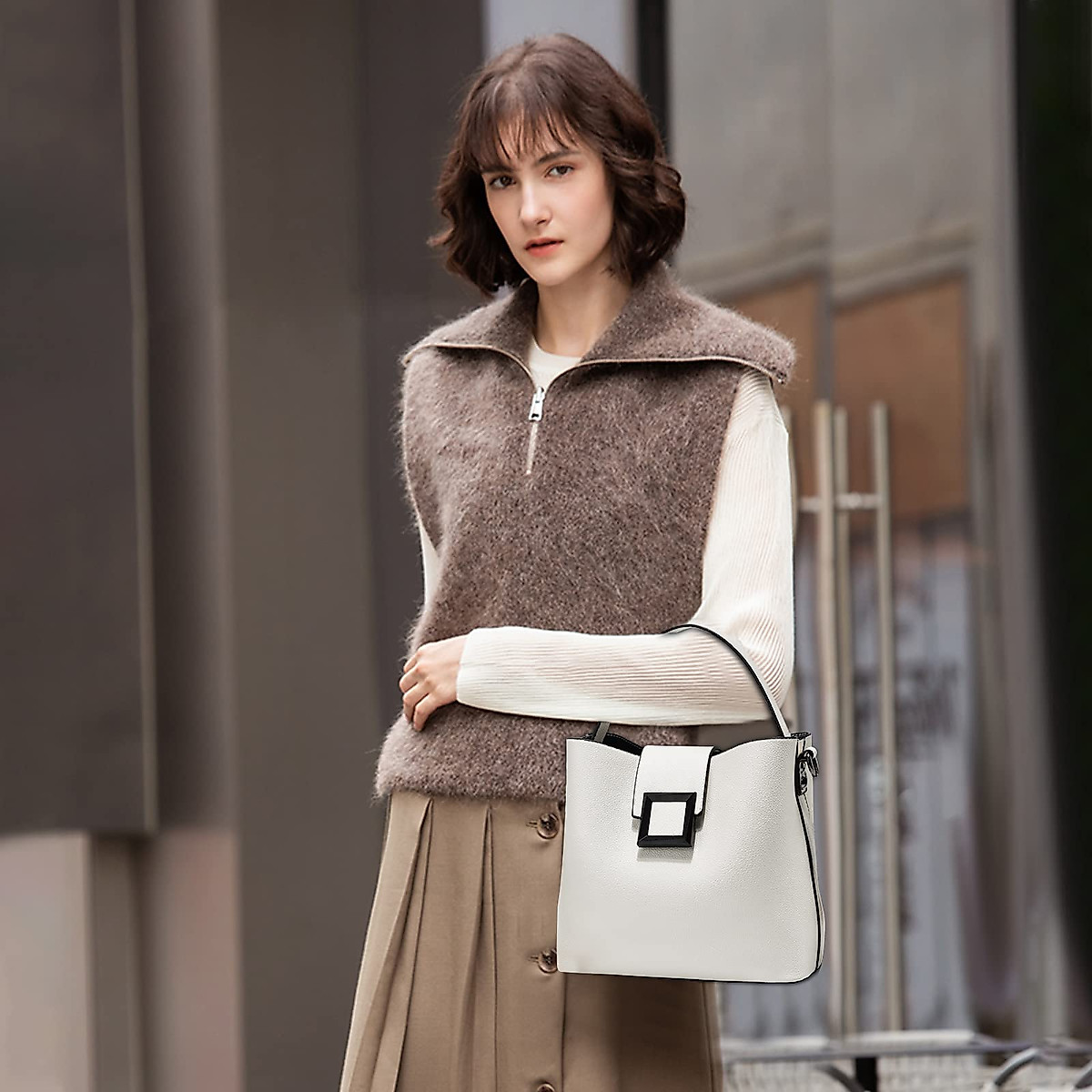 Ergocar Tote Bags for Women, Women's Tote Handbags, Fashion Waterproof PVC, Women's Crossbody Satchel, Purses Shoulder Bag, Woman Top-Handle Bags, White