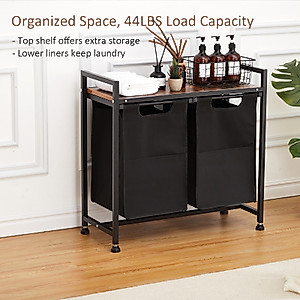 GarveeHome Laundry Hamper with Shelf, Laundry Basket Organizer Laundry Sorter with 2 Pull-Out and Removable Bags and Shelf, Dirty Clothes Hamper for Laundry Room Bathroom Bedroom, 2 x 11.5 Gal