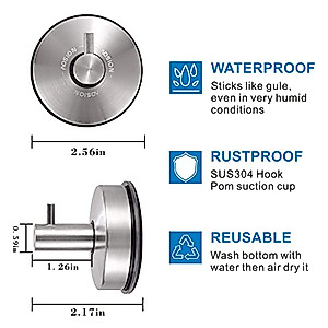 AOSION 4PCS SUS 304 Stainless Steel Suction Cup Hooks Shower Hook Suction Hangers,Removable for Bathroom,Kitchen,Towel,Brushed Finished, Silver (Style A)