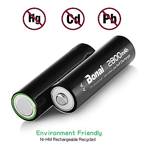 BONAI AA Rechargeable Batteries with Charger 8 Pack 2800mAh High Capacity Ni-MH Rechargeable AA Batteries with Charger AA Set (8-Slot Charger with USB & Independent Design for AA AAA)