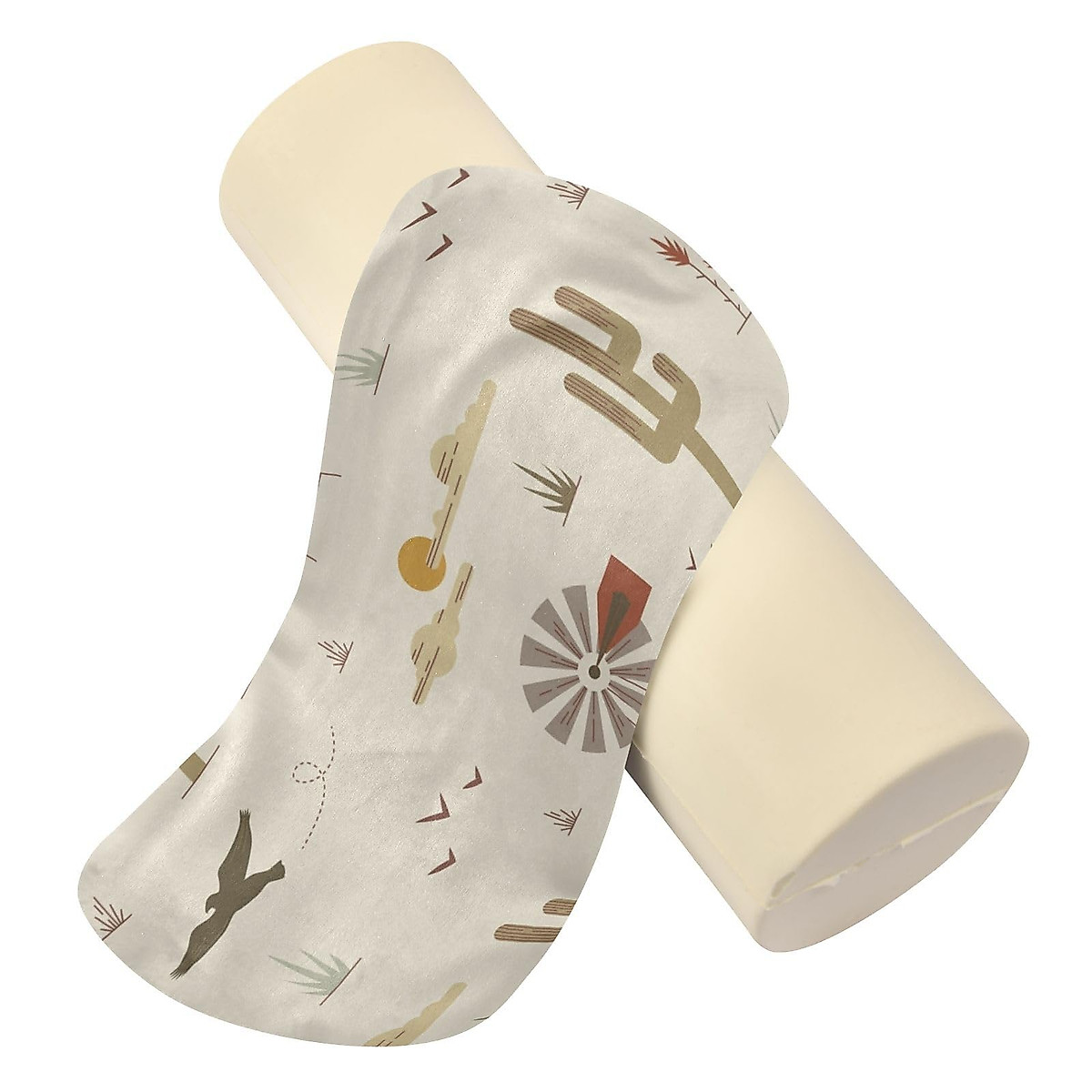 xigua Western Desert Pattern Neck Roll Pillow for Neck Relief with Removable Washable Cover - Memory Foam Round Cylinder Bolster, Ergonomically Designed for Head, Neck, Back, and Legs