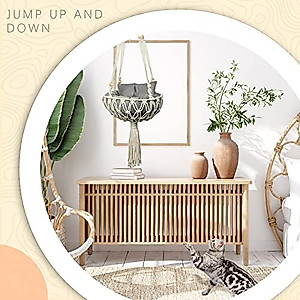 Juexica 3 Pcs Macrame Cat Hammock, Including Boho Hanging Cat Bed Cat Scratcher Cat Scratch Pad Cat Swing Hanging cat Window Perch for Cat Small Dog Sleeping Playing Climbing