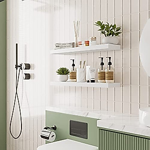 Fixwal White Floating Shelves, Set of 2 Wall Shelves, Large 23.6in x 6in Wall Mounted Shelf for Bedroom, Living Room, Bathroom and Plants
