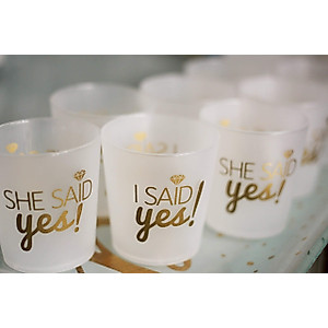 Breeze Moments Bridal 2oz. Shot Glasses, 'I Said Yes', 'She Said Yes', Frosted & Gold, 12-pack