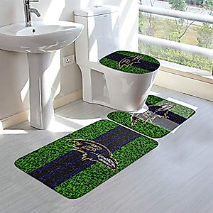 Baltimore Raven Bathroom Rugs and Mats Sets 3 Piece,American Football Design Non Slip U-Shaped Contour Toilet Mats, Bath Mat and Toilet Lid Cover for Tub Shower and Bath Room