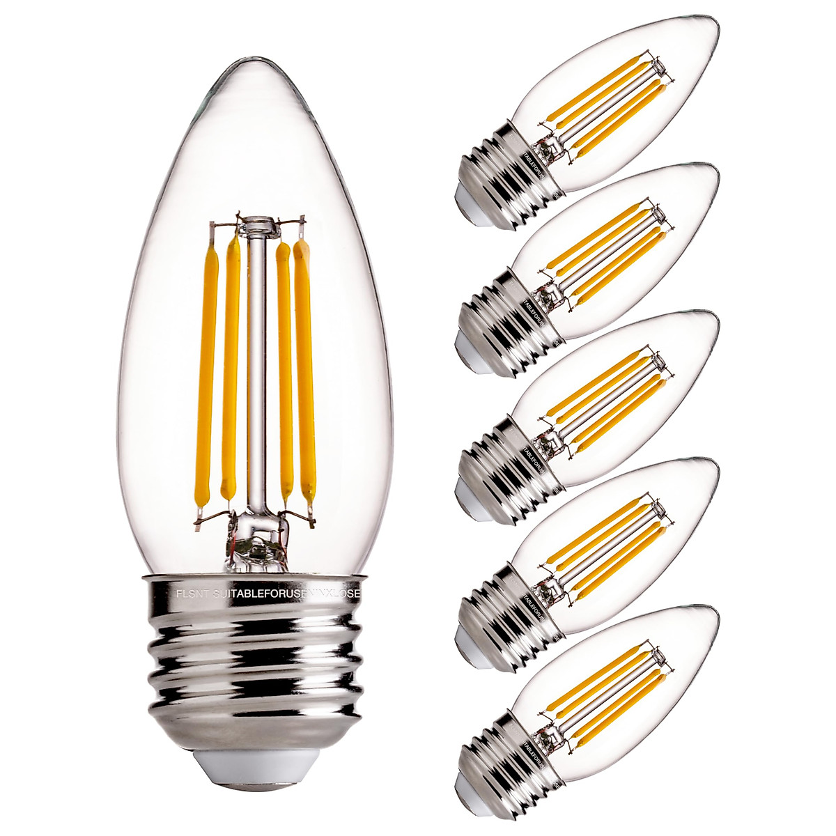 FLSNT Dimmable Candelabra Light Bulbs 60W Equivalent E26 Base, B11 LED Chandelier Candle, 2700K Soft White, 6 Pack